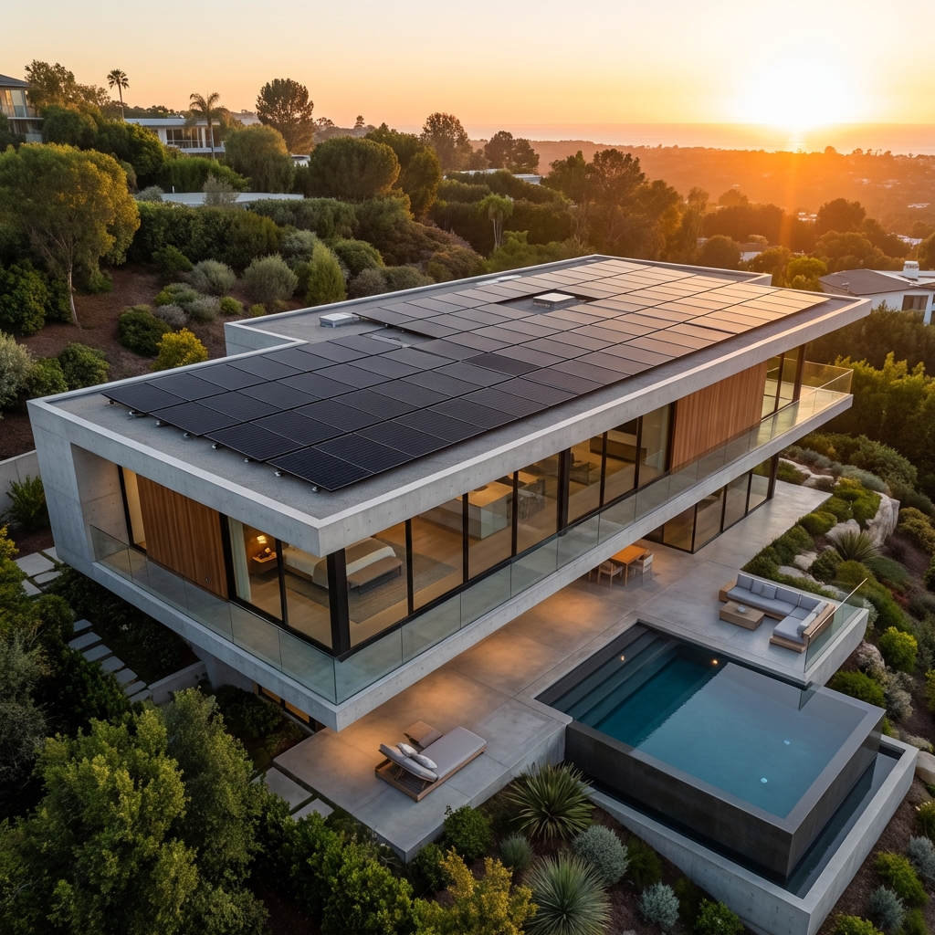 Modern home with solar panels